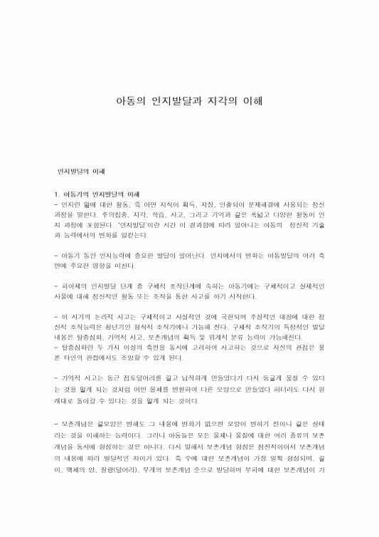 아동의 인지발달과 지각의 이해