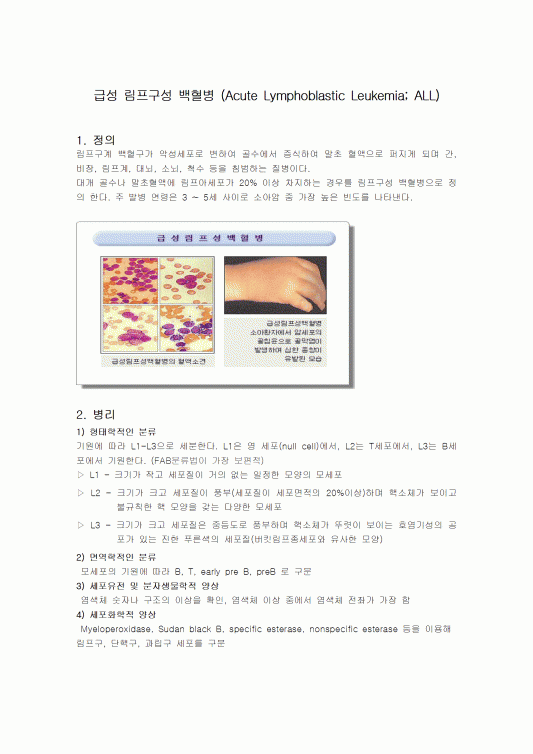 아동,성인 ALL 문헌고찰 (정의, 병태생리,원인,치료,간호등 전체다 포함)
