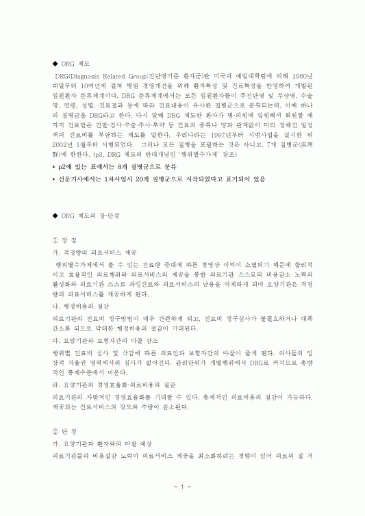 DRG 제도 레포트 자료