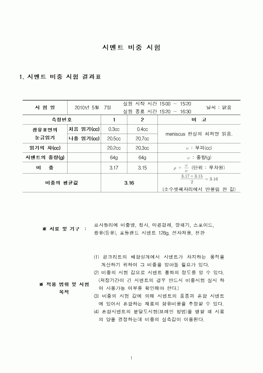 시멘트 비중 보고서