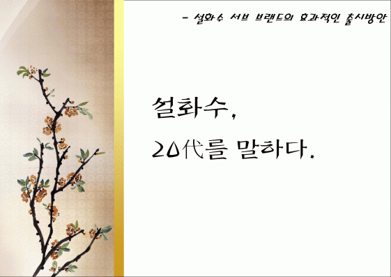 설화수, 20代를 말하다. - 설화수 서브 브랜드의 효과적인 출시방안 - 브랜드컨셉, 타겟 분석, 마케팅 믹스