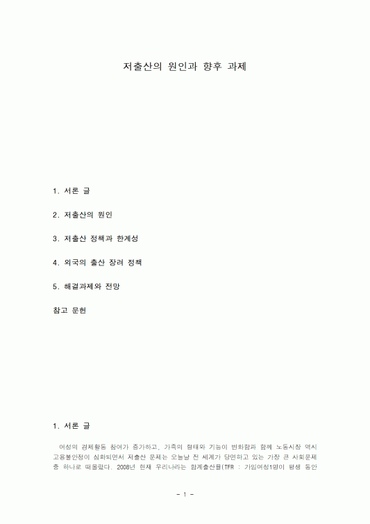 저출산의 원인과 향후 과제