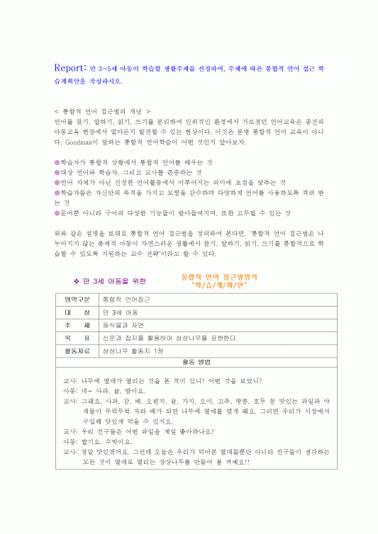 만 3~5세 아동을 위한 통합적 언어 접근방법의 학습계획안