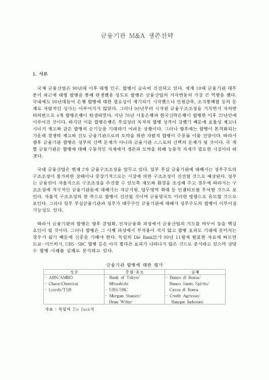 금융기관 M&A 생존전략