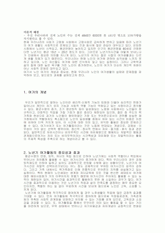 [사회복지] 노인의 여가