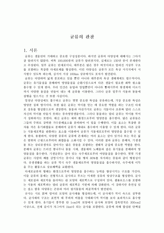 균류의 관찰 레포트 자료