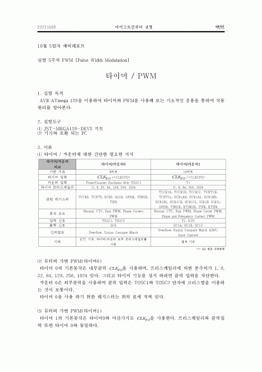 타이머 / PWM  [마컴 예비레포트]