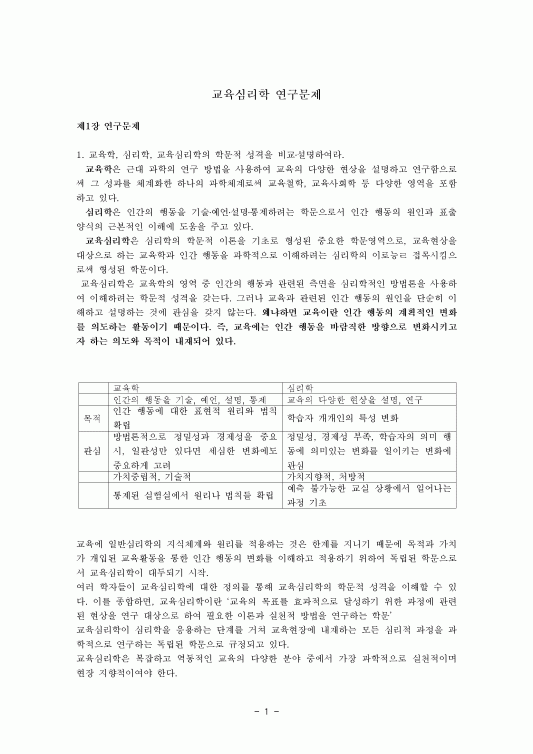 교육심리학 연구문제