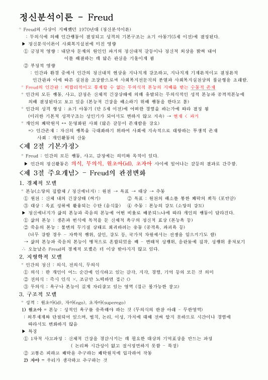Freud의 정신분석이론에 대하여