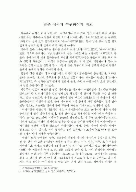 일본 성곽과 수원화성의 비교