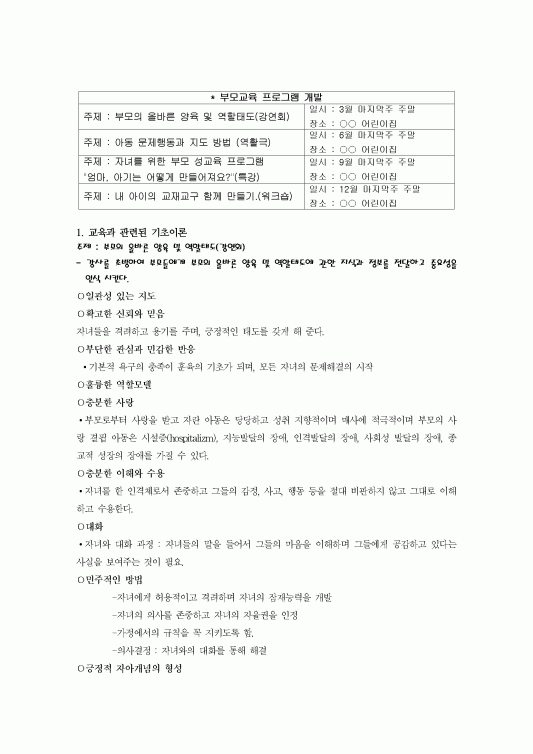 부모교육 프로그램 개발