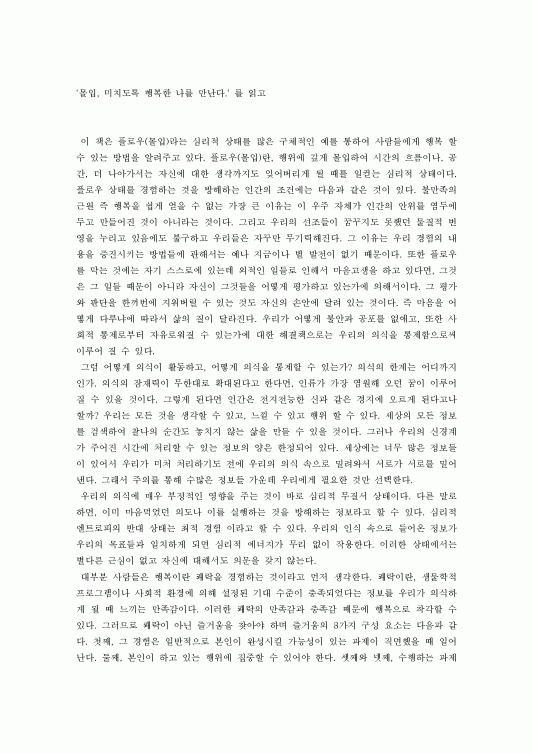 ‘몰입, 미치도록 행복한 나를 만난다.‘ 를 읽고