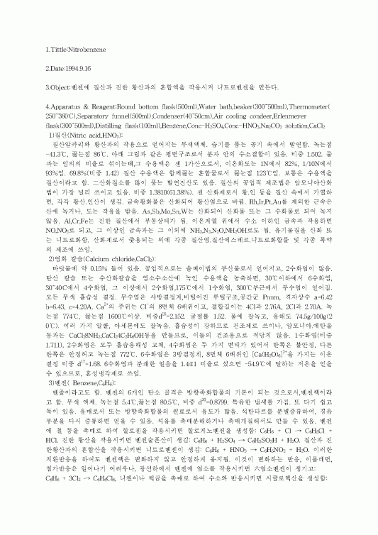 Nitrobenzene 니트로벤젠 분석레포트
