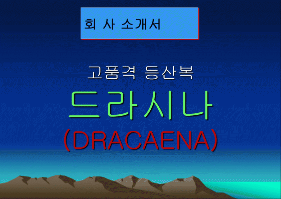 회사소개서 - 고품격 등산복 드라시나(DRACAENA)