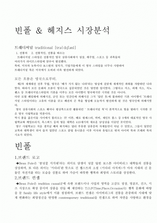 빈폴&헤지스 시장조사