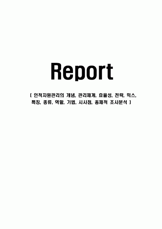 인적자원관리의 개념, 관리체계, 효율성, 전략, 믹스,  특징, 종류, 역할, 기법, 시사점, 총체적 조사분석
