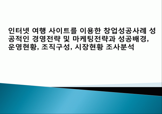 인터넷 여행 사이트를 이용한 창업성공사례 성공적인 경영전략 및 마케팅전략과 성공배경, 운영현황, 조직구성, 시장현황 조사분석