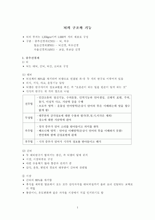 뇌의구조와 기능