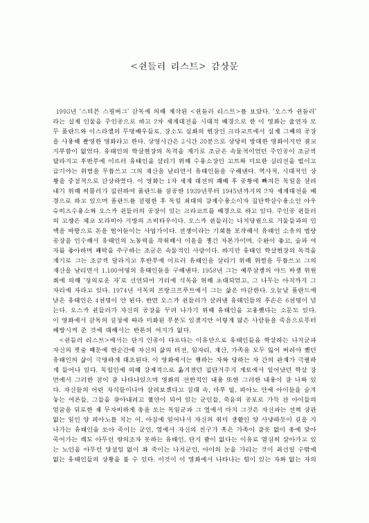 [영화감상문] 쉰들러 리스트을 보고