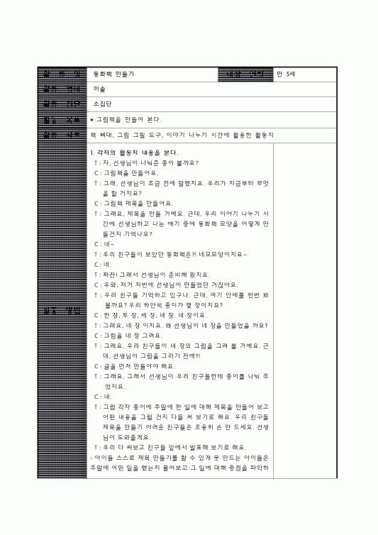 만 5세) <영유아 미술영역 활동>