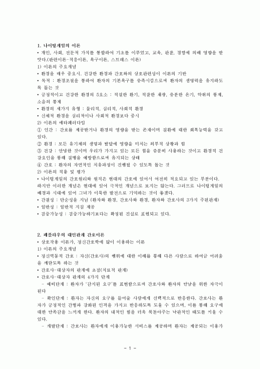간호이론가 레포트 자료