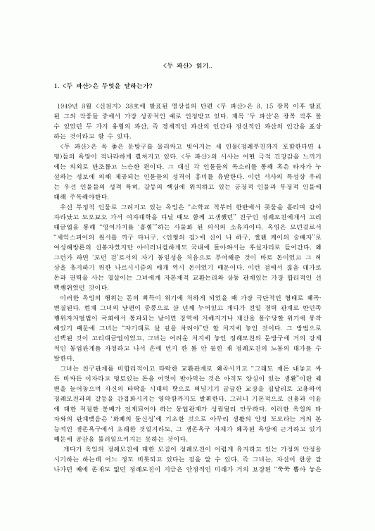 <두 파산> 읽기.. _ 염상섭 저