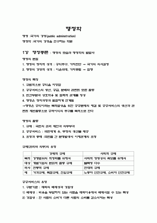 행정사 및 공무원시험대비 요약집 - 행정학