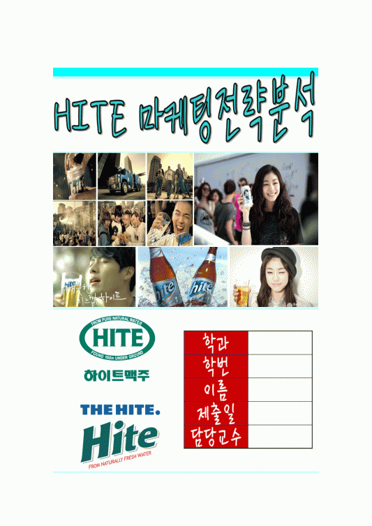 [비즈니스/경제] HITE 마케팅전략분석/서론및 선정이유/경영환경분석/국내,해외 맥주시장/자사분석/광고전략/경쟁사분석(OB,카스)/4p/SWOT/STP전략