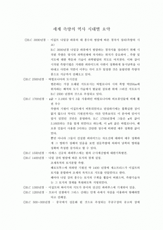 세계 측량의 역사 시대별 요약