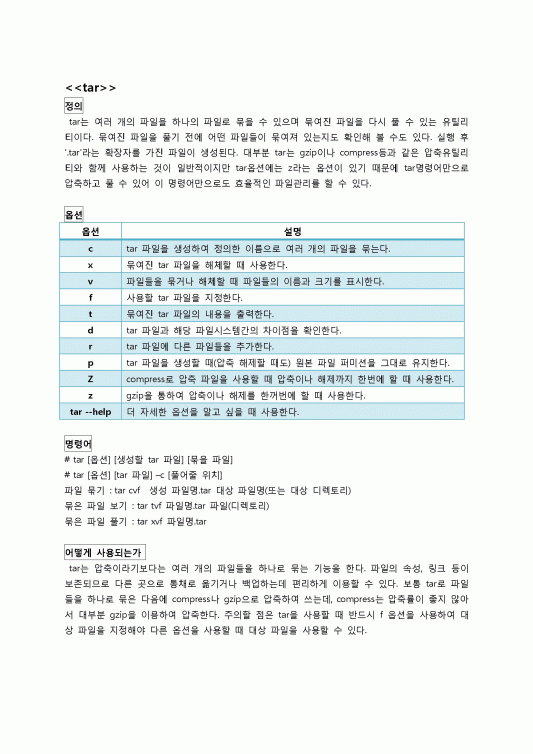 리눅스 명령어 정의, 옵션, 어떻게 사용되는가, 예제