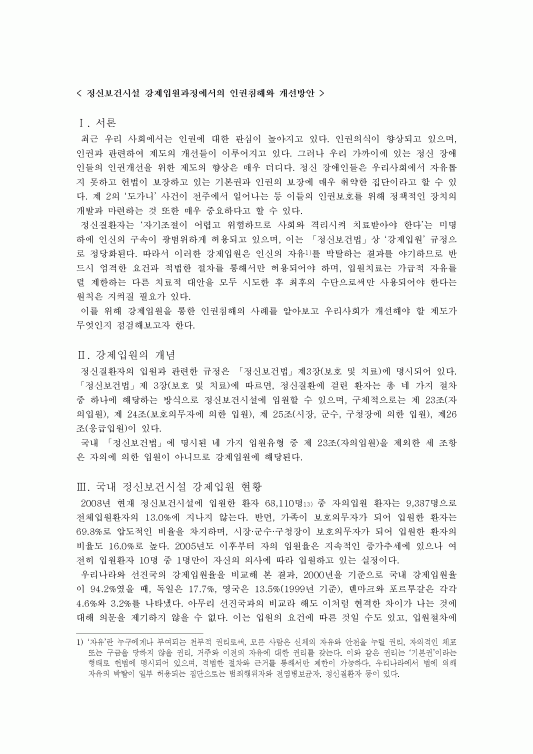 정신보건시설 강제입원과정에서의 인권침해와 개선방안