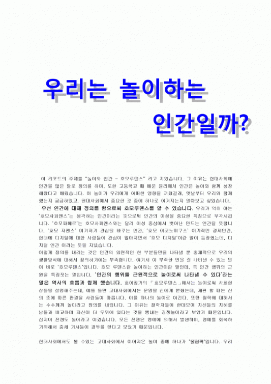 현대문화론- 놀이하는인간