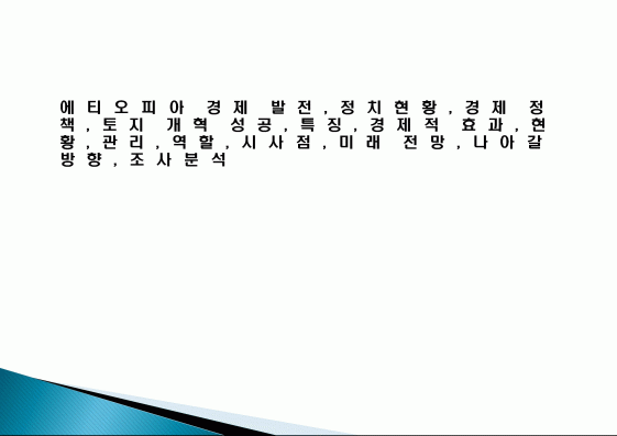 에티오피아 경제 발전, 정치현황, 경제 정책, 토지 개혁 성공, 특징, 경제적 효과, 현황, 관리, 역할, 시사점, 미래 전망, 나아갈 방향, 조사분석