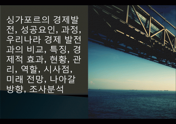 싱가포르의 경제발전, 성공요인, 과정, 우리나라 경제 발전과의 비교, 특징, 경제적 효과, 현황, 관리, 역할, 시사점, 미래 전망, 나아갈 방향, 조사분석