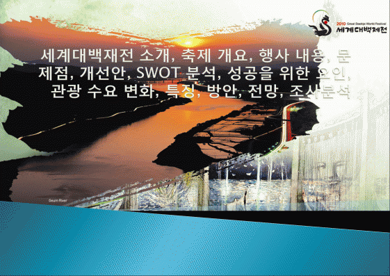 세계대백재전 소개, 축제 개요, 행사 내용, 문제점, 개선안, SWOT 분석, 성공을 위한 요인, 관광 수요 변화, 특징, 방안, 전망, 조사분석