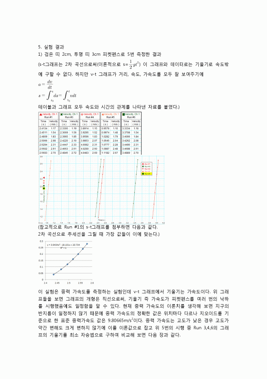 낙하운동과 중력가속도 측정(70/70)
