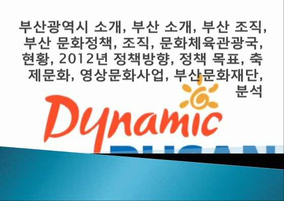 부산광역시 소개, 부산 소개, 부산 조직, 부산 문화정책, 조직, 문화체육관광국, 현황, 2012년 정책방향, 정책 목표, 축제문화, 영상문화사업, 부산문화재단, 분석