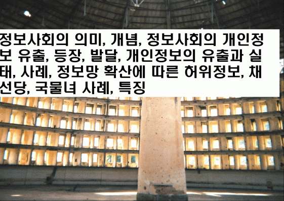 정보사회의 의미, 개념, 정보사회의 개인정보 유출, 등장, 발달, 개인정보의 유출과 실태, 사례, 정보망 확산에 따른 허위정보, 채선당, 국물녀 사례, 특징
