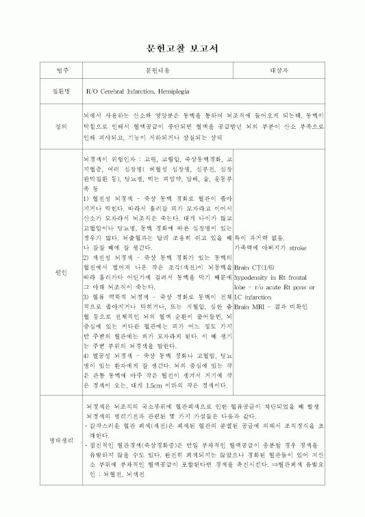 Cerebral Infarction 문헌고찰