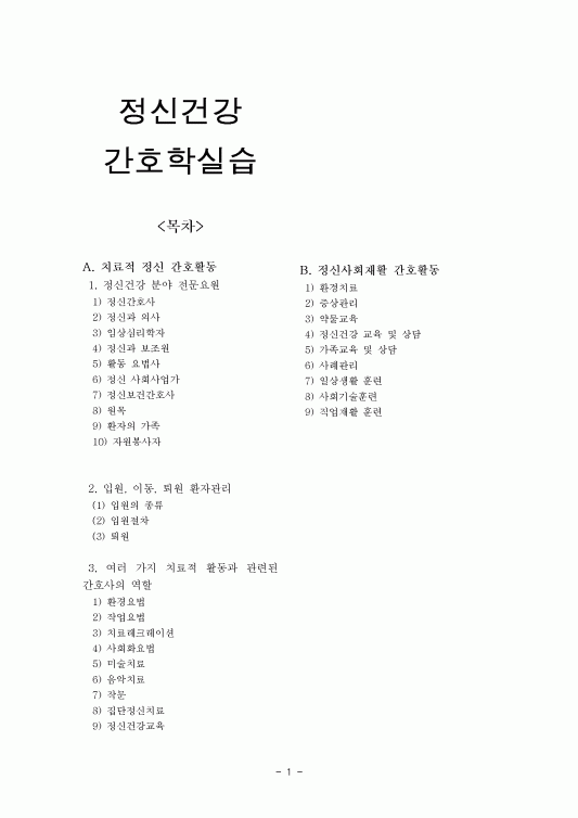 치료적정신간호 정신사회재활