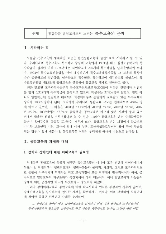 통합학급담임으로서의 특수교육문제