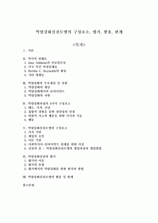 역량강화실천모델의 구성요소, 평가, 활용, 한계