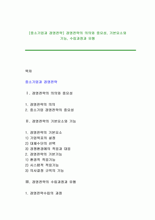 [중소기업과 경영전략] 경영전략의 의의와 중요성, 기본요소와 기능, 수립과정과 유형