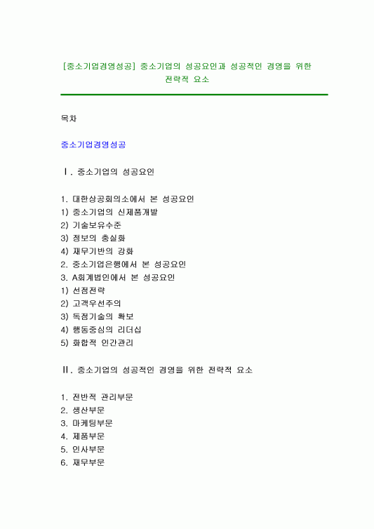 [중소기업경영성공] 중소기업의 성공요인, 성공적인 경영을 위한 전략적 요소