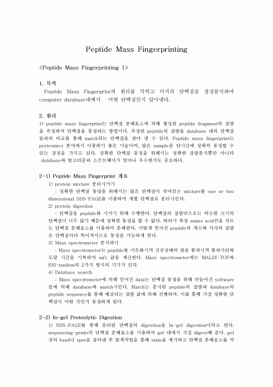 [생화학 실험보고서]Peptide Mass Fingerprinting