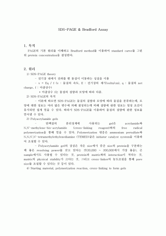 [생화학 실험보고서] SDS-PAGE & Bradford Assay