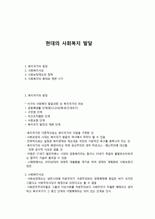 현대의 사회복지 발달