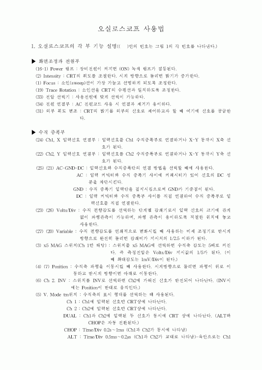 오실로스코프 사용법 - 오실로스코프의 각 부 기능 설