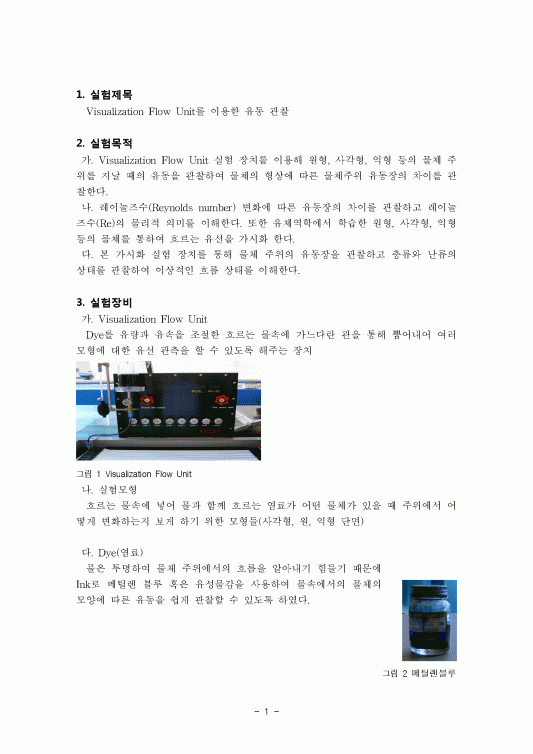 [기계공학실험] 유동가시화 실험