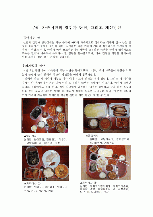 [간호-보건영양] 우리가족 식단의 장단점